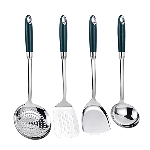 Niulife Kitchen Utensils Set, 4pcs Large Heat Resistant Cooking Utensil Spatula, Green Stainless Steel Nonstick Gadgets Tools, Dishwasher Safe Spatulas Spoon for, Home, Essentials