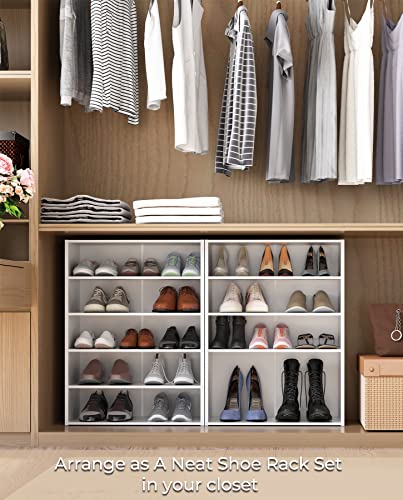HAIOOU Shoe Rack, 5-Tier Stackable Wooden Shoes Rack Organizer Free Standing Shoe Storage Stand with One Movable Storage Shelf for 10-15 Pairs, Perfect for Entryway, Hallway, Closet - Modern White