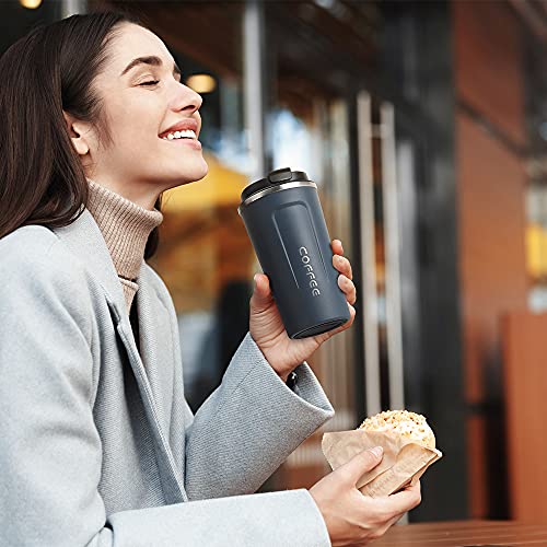 MUCR Vacuum Travel Mug 18oz, Double Wall Stainless Steel Insulated Coffee Cups with Snap Lid, Vacuum Cup for Coffee,Tea and Soda, Blue
