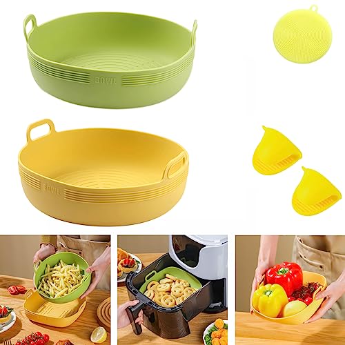 GHappiness Silicone Air Fryer Liner, 2 Pack Non-stick Liner Accessories for 5QT-8QT Air Fryer, Reusable Air Fryer Silicone Air Liner with Gloves & dishcloth(2 Pcs Round)