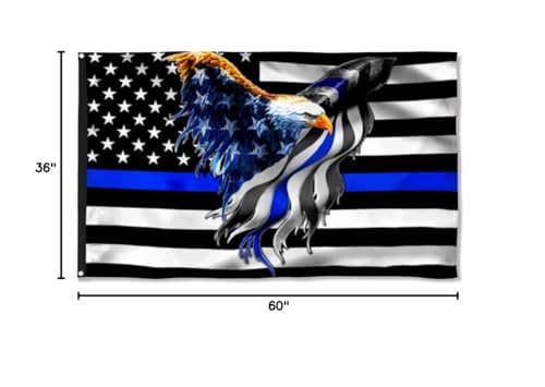 mokarier The Thin Blue Line Police Law Enforcement American Eagle Flag Banner with Grommets 3x5Ft College Home Room Man Cave Frat Wall Banner Decor THB3482