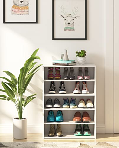 HAIOOU Shoe Rack, 5-Tier Stackable Wooden Shoes Rack Organizer Free Standing Shoe Storage Stand with One Movable Storage Shelf for 10-15 Pairs, Perfect for Entryway, Hallway, Closet - Modern White