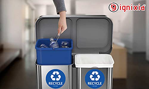 IGNIXIA Recycle Stickers for Trash Can 6x6 Inches Large (Pack of 2) Recycle Stickers for Recycle Bins Waterproof UV Protected Recycling Stickers for Trash Can Indoor & Outdoor (Blue)