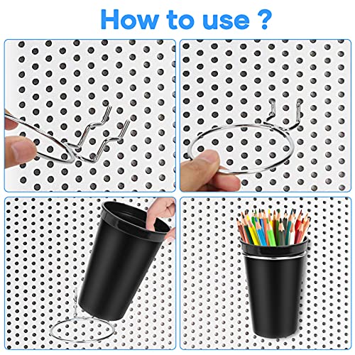 Pegboard Bins with Rings 6 Sets, Pegboard Ring Styles Hooks, Pegboards Cups Holder for Accessories, Pencils, Craft Tools, and Other Assortments Organizing (2021 Black)