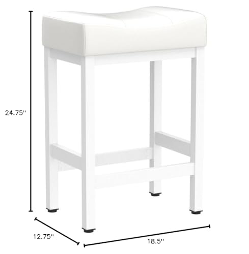 KATDANS Bar Stools Set of 2, 24" Counter Height Saddle Bar Stools, Upholstered PU Leather Bar Stools for Kitchen Island, Mid Century Modern Backless Barstools with Metal Base, KS861P-Cream, 2Pcs