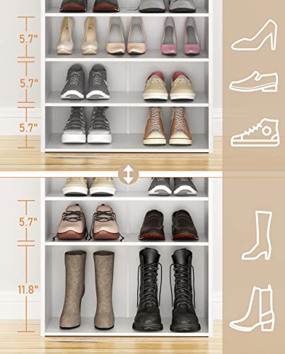 HAIOOU Shoe Rack, 5-Tier Stackable Wooden Shoes Rack Organizer Free Standing Shoe Storage Stand with One Movable Storage Shelf for 10-15 Pairs, Perfect for Entryway, Hallway, Closet - Modern White