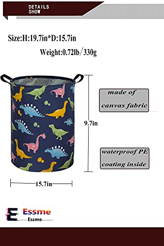 ESSME Kids Dinosaur Laundry Basket Dinosaur Storage Bin Collapsible Canvas Waterproof Coating Boys hamper for Toy Bins,Baby hamper,Boys Room Decor(Navy Blue dinosaur)