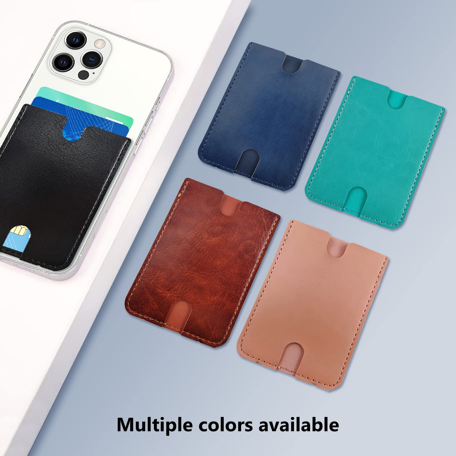 3 Pack Phone Card Holder for Back of Phone, Leather Phone Wallet Stick On, Credit Card Holder for Phone Case Compatible with iPhone, Samsung, Android and All Cell Phone (Tiffany Blue)