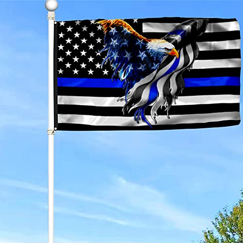mokarier The Thin Blue Line Police Law Enforcement American Eagle Flag Banner with Grommets 3x5Ft College Home Room Man Cave Frat Wall Banner Decor THB3482