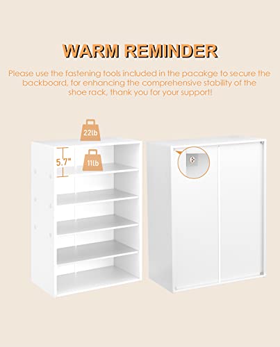HAIOOU Shoe Rack, 5-Tier Stackable Wooden Shoes Rack Organizer Free Standing Shoe Storage Stand with One Movable Storage Shelf for 10-15 Pairs, Perfect for Entryway, Hallway, Closet - Modern White