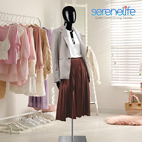 SereneLife Female Mannequin Torso, Adjustable Height and Detachable Arms Dress Form Display with Metal Stand, Glossy Black, for Sweaters, T-Shirts, Jackets, Dresses, Blouses, Tops