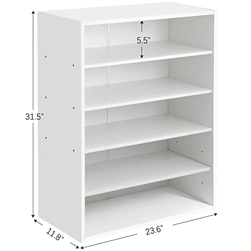 HAIOOU Shoe Rack, 5-Tier Stackable Wooden Shoes Rack Organizer Free Standing Shoe Storage Stand with One Movable Storage Shelf for 10-15 Pairs, Perfect for Entryway, Hallway, Closet - Modern White