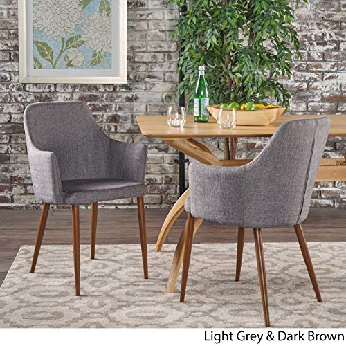 Christopher Knight Home 301730 Raina Mid-Century Modern Fabric Dining Chairs, 2-Pcs Set, Light Grey/Dark Brown & Zeila Mid-Century Modern Fabric Dining Chair, 2-Pcs Set, Light Grey/Dark Brown