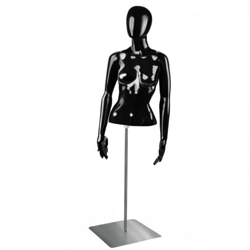 SereneLife Female Mannequin Torso, Adjustable Height and Detachable Arms Dress Form Display with Metal Stand, Glossy Black, for Sweaters, T-Shirts, Jackets, Dresses, Blouses, Tops