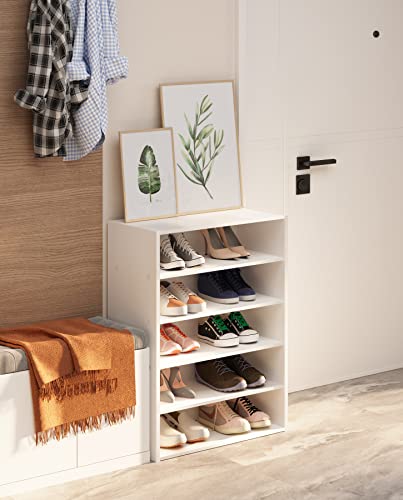 HAIOOU Shoe Rack, 5-Tier Stackable Wooden Shoes Rack Organizer Free Standing Shoe Storage Stand with One Movable Storage Shelf for 10-15 Pairs, Perfect for Entryway, Hallway, Closet - Modern White