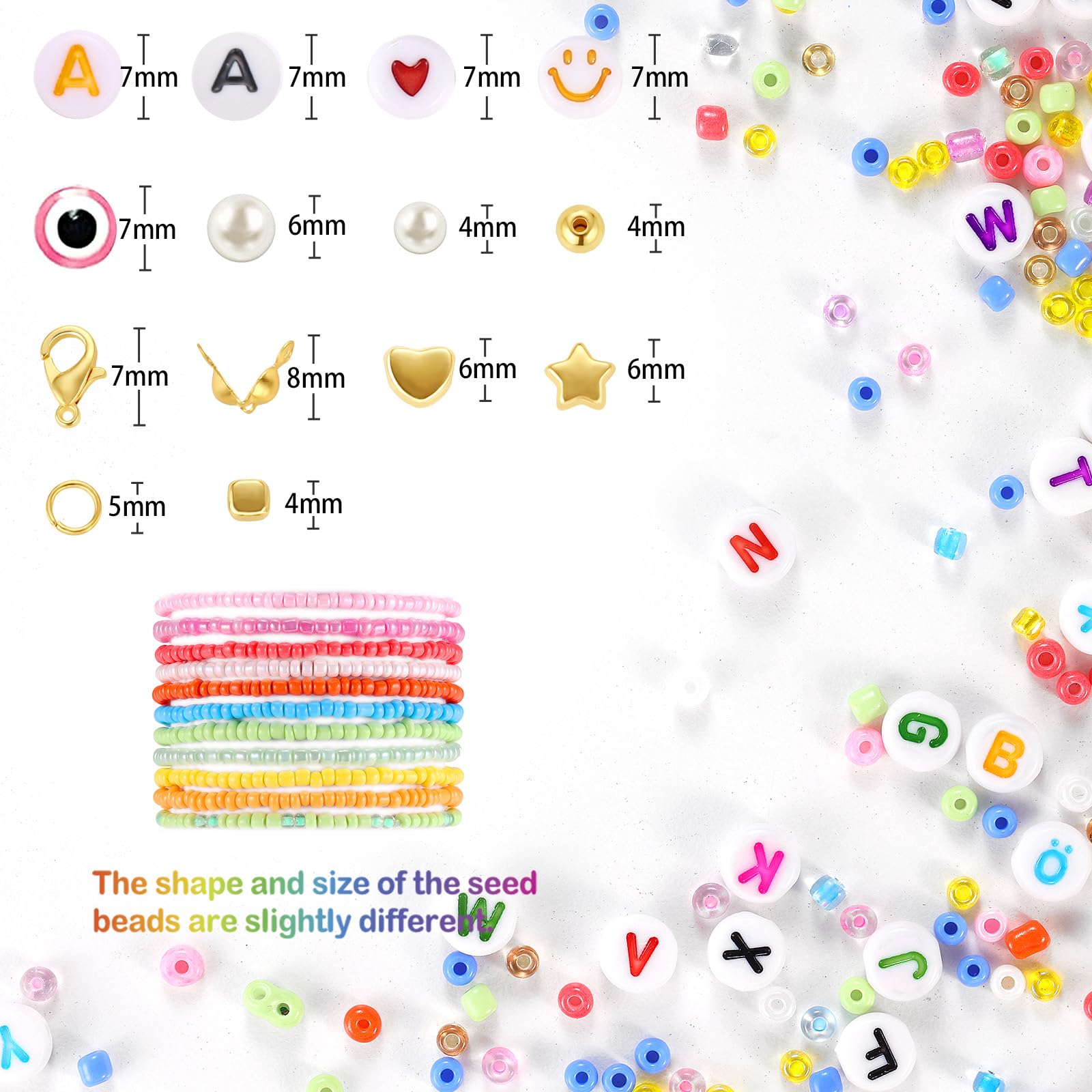 Funtopia 3mm 21600pcs Seed Beads for Jewelry Making, 60 Colors Small Glass Beads for Bracelets, Friendship Bracelet Kit with Alphabet Letter Beads, Evil Eye Beads for DIY, Art and Craft