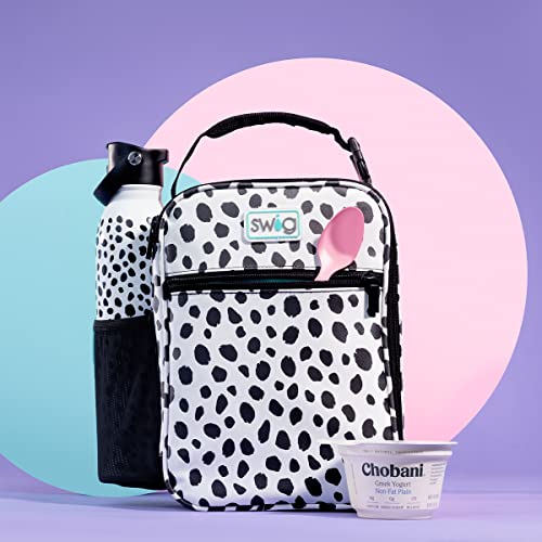 Swig Life Boxxi Lunch Box, Insulated Lunch Box for Women with Water Bottle Holder Side Pocket, Adjustable Meal Divider, Front Zipper Pocket, and Top Buckle Handle in Luxy Leopard Print