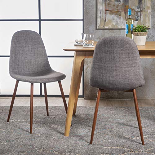Christopher Knight Home 301730 Raina Mid-Century Modern Fabric Dining Chairs, 2-Pcs Set, Light Grey/Dark Brown & Zeila Mid-Century Modern Fabric Dining Chair, 2-Pcs Set, Light Grey/Dark Brown