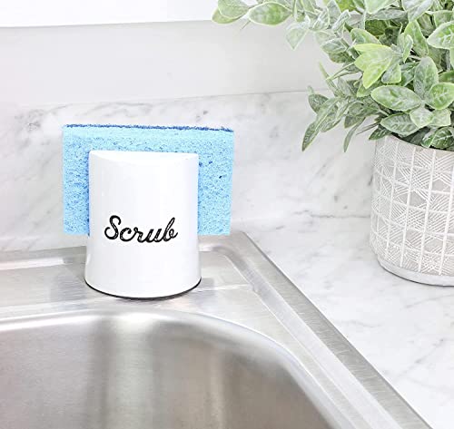 AuldHome White Enamel Sponge Holder; Rustic Enamelware Kitchen Sink Accessory