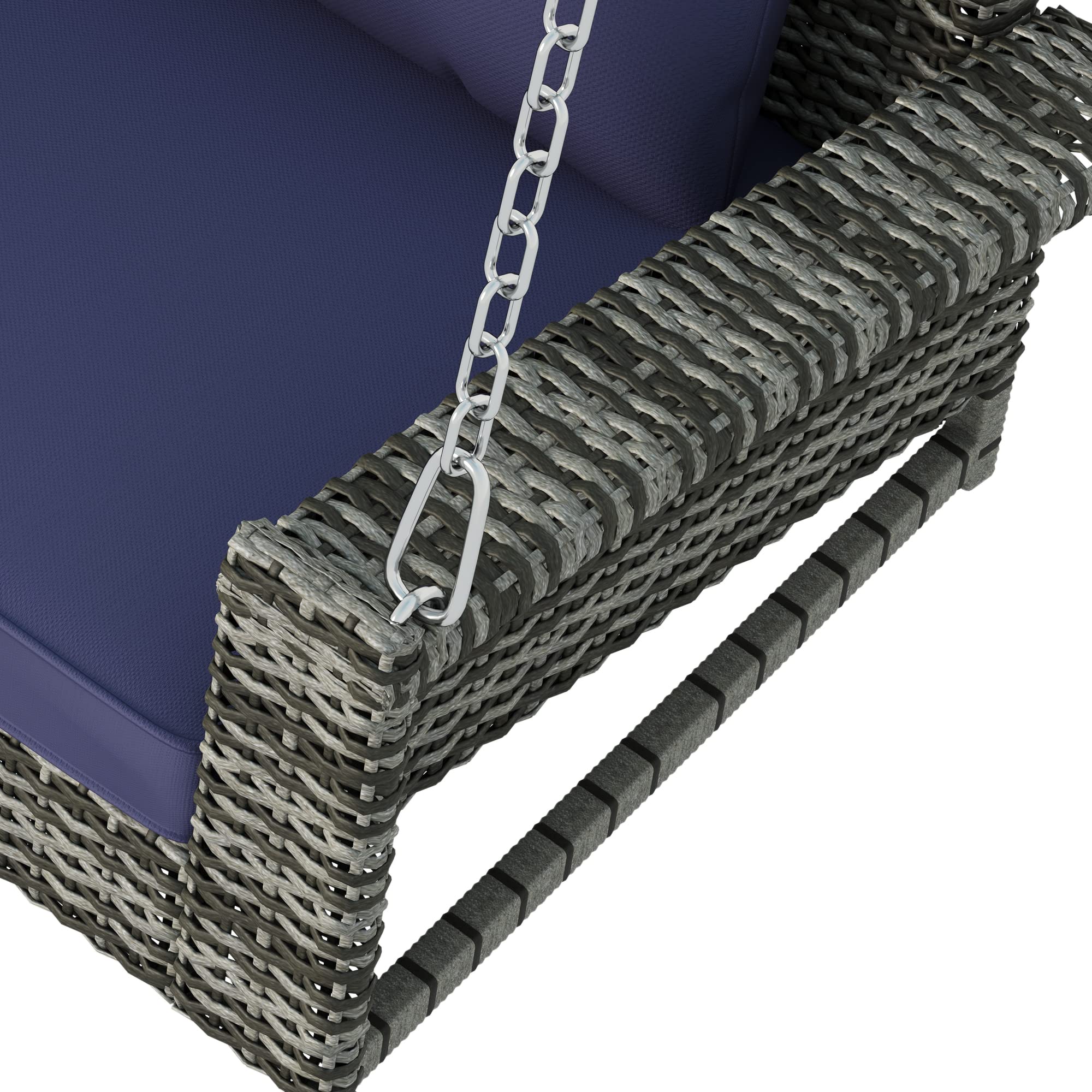 ERYE Outdoor PE Wicker Swing Chains, Pillows for Garden, Backyard, Pond Porch Furniture Set, 2 Seaters Double Rattan Cushioned Conversation Hanging Sofa & Couch, Gray+Blue