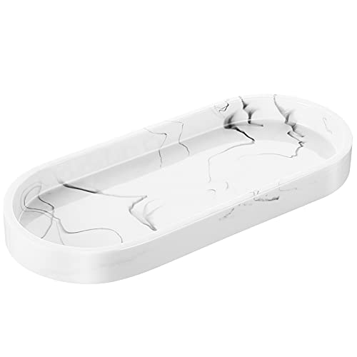 KENOBEE Jewelry Organizer Tray, Resin Bathtub Bathroom Catchall, Oval Cosmetic Vanity Decorative Storage Holder Jewelry Dish for Ring Bracelet Perfume Soap Shampoo Towel Tissues, Marble White