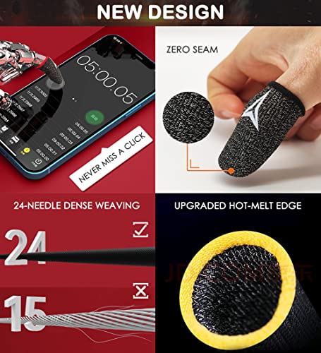 Gaming Finger Sleeves for Mobile Gaming, 0.3mm Silver Fiber, Smooth Operation, Anti-Sweat, Extremely Thin, Nuozme Finger Sleeves Fit Mobile Phone Tablet Devices, 8 PCS (Black)