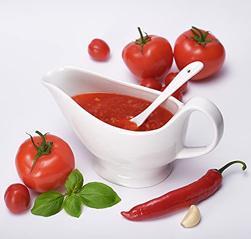 MaKar Gravy Boat, 15 oz, Spoon, Gravy Boat for Salad Dressings Milk, Sauce, Broth, Creamer, Microwave & Dishwasher Safe