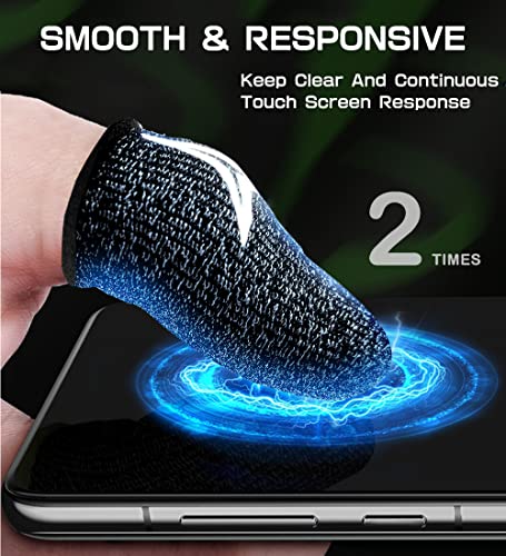 Gaming Finger Sleeves for Mobile Gaming, 0.3mm Silver Fiber, Smooth Operation, Anti-Sweat, Extremely Thin, Nuozme Finger Sleeves Fit Mobile Phone Tablet Devices, 8 PCS (Black)