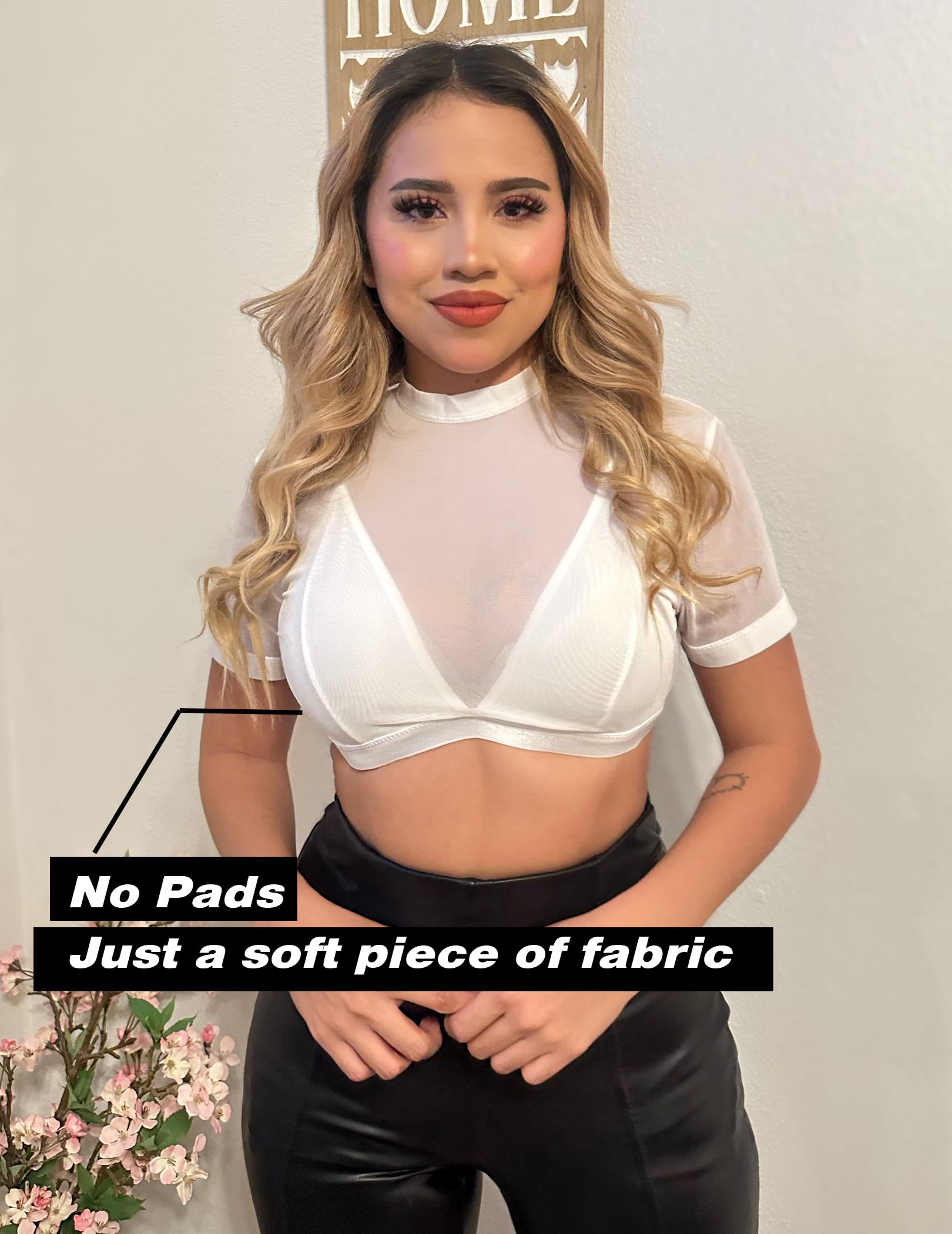 Avidlove White Crop Top Women's Mesh Crop Top Short Sleeve See Through Shirt Sexy Sheer Cropped Tee Women Crop Top White Mesh Top White M