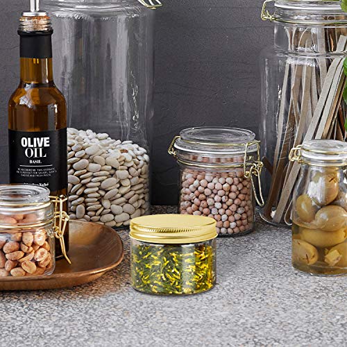 Plastic Jars with Lids,12 Pack Refillable Plastic Slime Storage Containers Clear Plastic Food Storage Jars,Plastic containers with Gold lids for Beauty Products,Kitchen & Storage - BPA Free (4 Ounce)