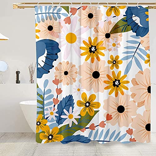 VEGA U Floral Fabric Shower Curtain for Bathroom, Botanical Flower Bath Decor with Hooks, Hotel Quality, 72x72 Inch