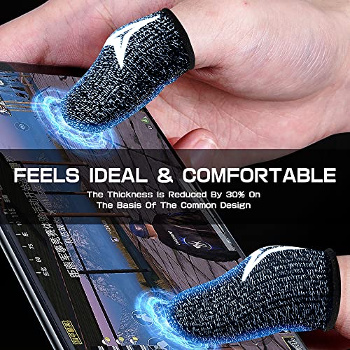 Gaming Finger Sleeves for Mobile Gaming, 0.3mm Silver Fiber, Smooth Operation, Anti-Sweat, Extremely Thin, Nuozme Finger Sleeves Fit Mobile Phone Tablet Devices, 8 PCS (Black)