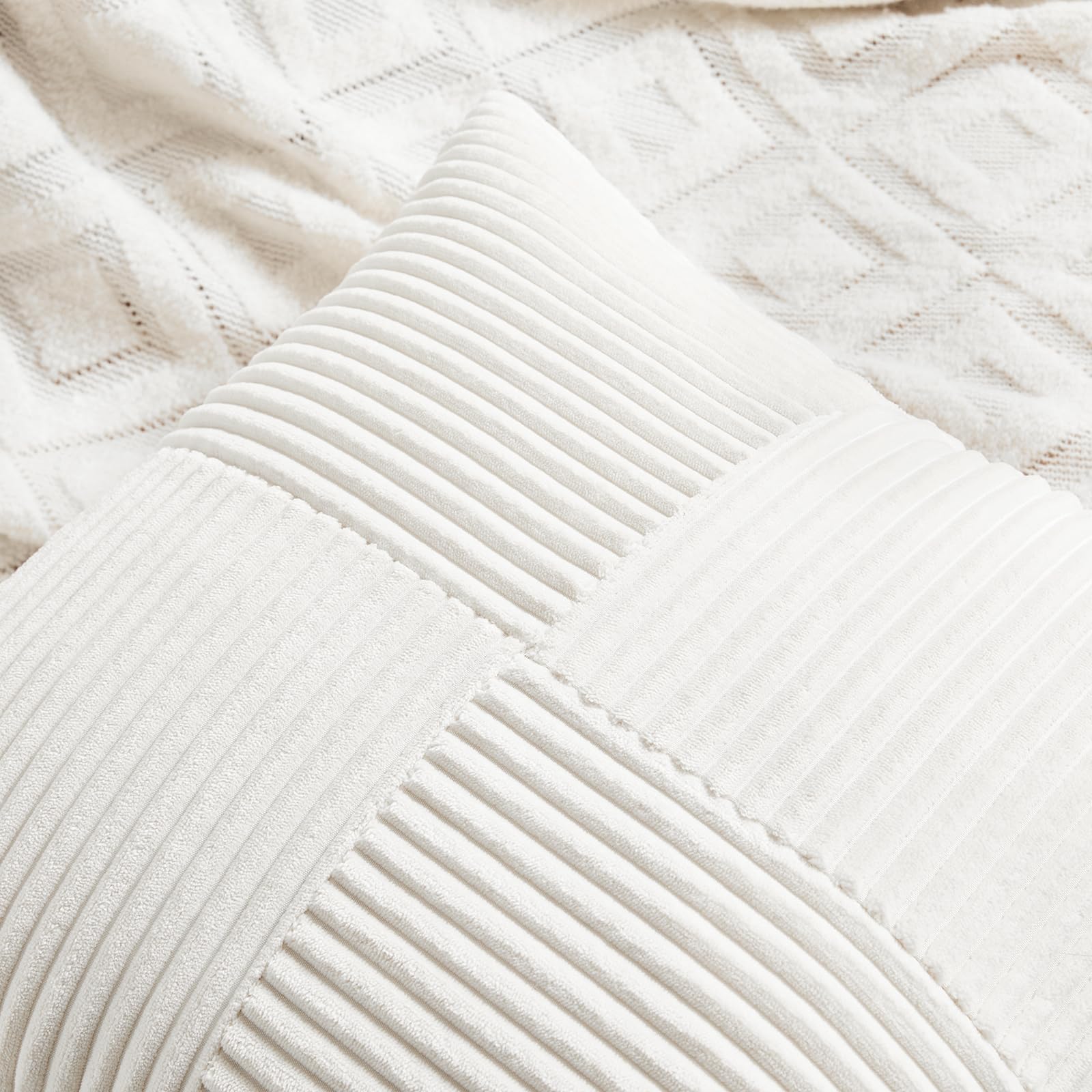 Fancy Homi 2 Packs Cream White Lumbar Decorative Throw Pillow Covers 12x20 Inch for Couch Bed Sofa, Rustic Farmhouse Boho Home Decor, Soft Striped Corduroy Rectangle Accent Cushion Case 30x50 cm