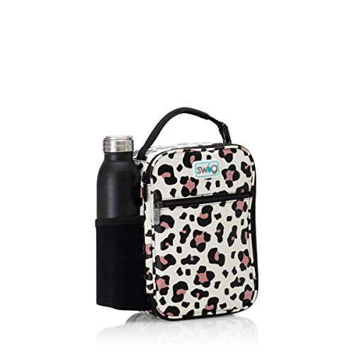 Swig Life Boxxi Lunch Box, Insulated Lunch Box for Women with Water Bottle Holder Side Pocket, Adjustable Meal Divider, Front Zipper Pocket, and Top Buckle Handle in Luxy Leopard Print