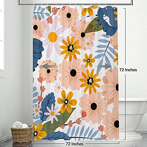 VEGA U Floral Fabric Shower Curtain for Bathroom, Botanical Flower Bath Decor with Hooks, Hotel Quality, 72x72 Inch