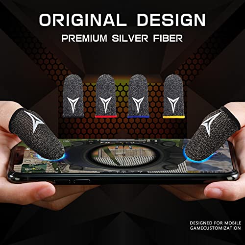 Gaming Finger Sleeves for Mobile Gaming, 0.3mm Silver Fiber, Smooth Operation, Anti-Sweat, Extremely Thin, Nuozme Finger Sleeves Fit Mobile Phone Tablet Devices, 8 PCS (Black)