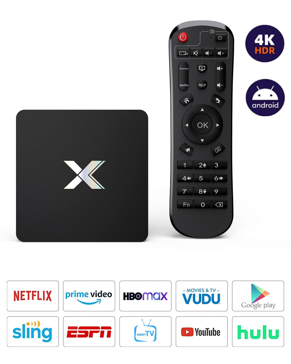 TV Box Android OS 4GB RAM 32GB ROM Quad-Core Cortex-A53 CPU Smart Media Player 2.4G 5G Dual Band WiFi Bluetooth 5.0 HDMI 4K Set Top Box for TV with Ethernet 10/100M