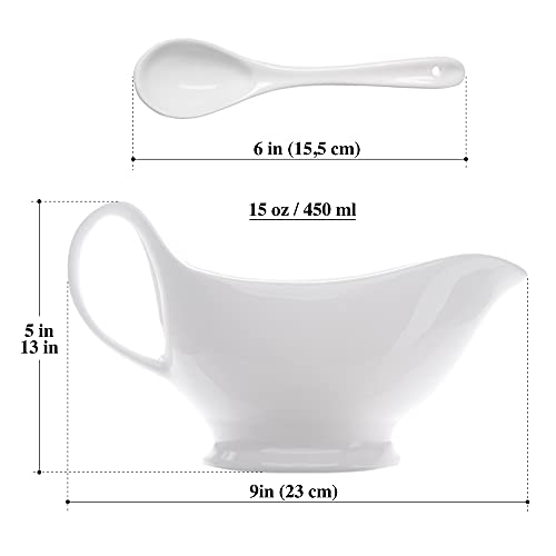 MaKar Gravy Boat, 15 oz, Spoon, Gravy Boat for Salad Dressings Milk, Sauce, Broth, Creamer, Microwave & Dishwasher Safe