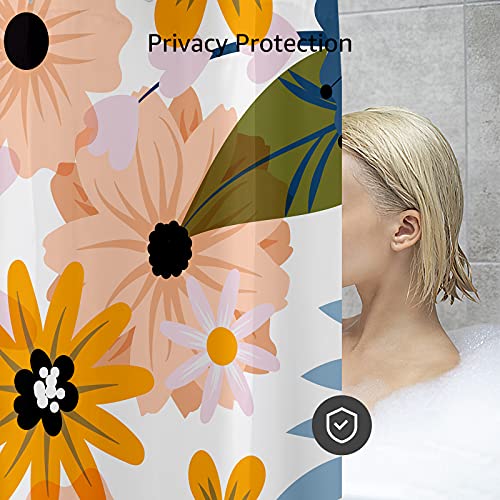 VEGA U Floral Fabric Shower Curtain for Bathroom, Botanical Flower Bath Decor with Hooks, Hotel Quality, 72x72 Inch