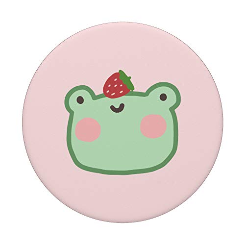 Cute Frog with Strawberry Kawaii Aesthetic PopSockets PopGrip: Swappable Grip for Phones & Tablets