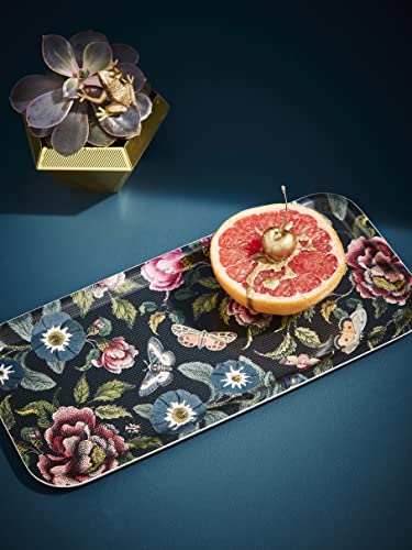 Spode Creatures of Curiosity Collection Rectangular Birch Serving Tray, Dark Floral Motif, 12.5" x 6", Platter Made of Birch Veneer, Food and Dishwasher Safe