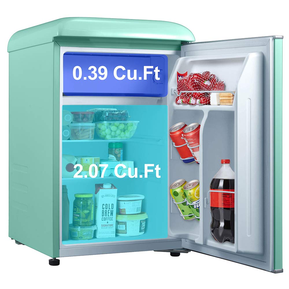 Galanz GLR25MGNR10 Retro Compact Refrigerator, Mini Fridge & GLCMKZ07GNR07 Retro Countertop Microwave Oven with Auto Cook & Reheat, Defrost, Quick Start Functions, Pull Handle.7 cu ft, Green