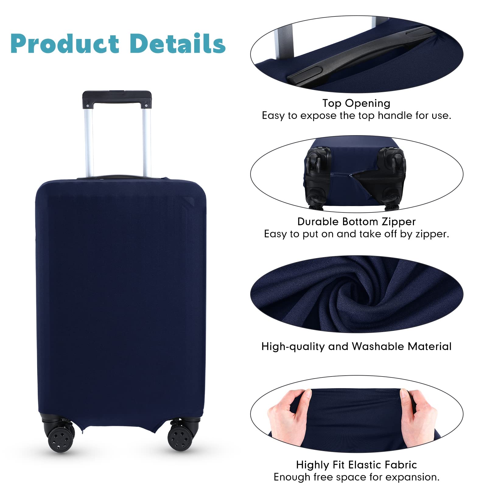 Kajaia 3 Pcs Luggage Cover Suitcase Protector Travel Suitcase Cover Anti Scratch Luggage Protector Washable Fits 18-28 Inch Luggage (Navy Blue)