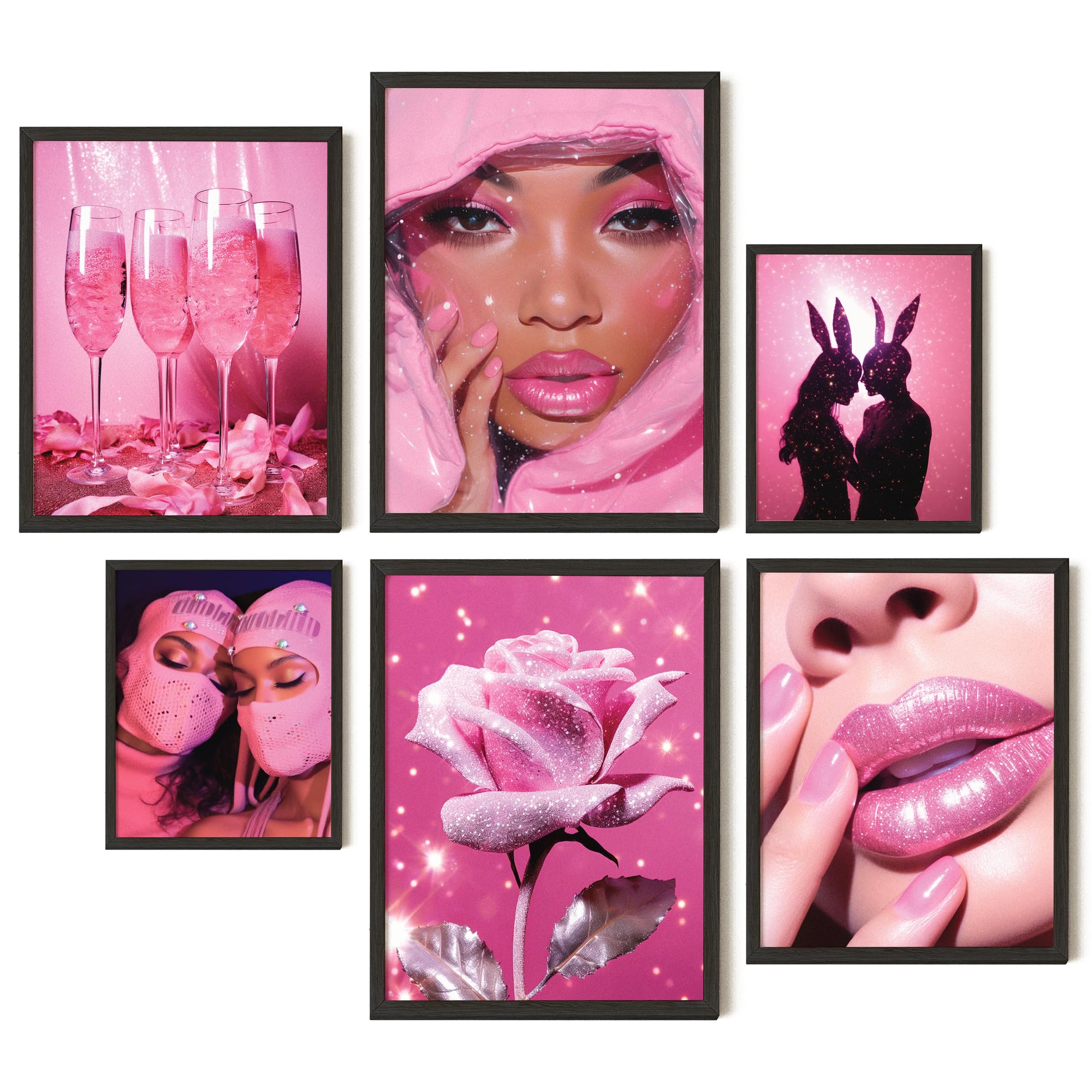 EXCOOL CLUB Pink Room Decor Aesthetic - 12x16 Baddie Room Decor Y2k Collage, Hot Pink Wall Art Prints, Pink Pictures Wall Decor, Trendy Pink Poster Neon Pink Decor for Teen Girls Dorm (UNFRAMED)
