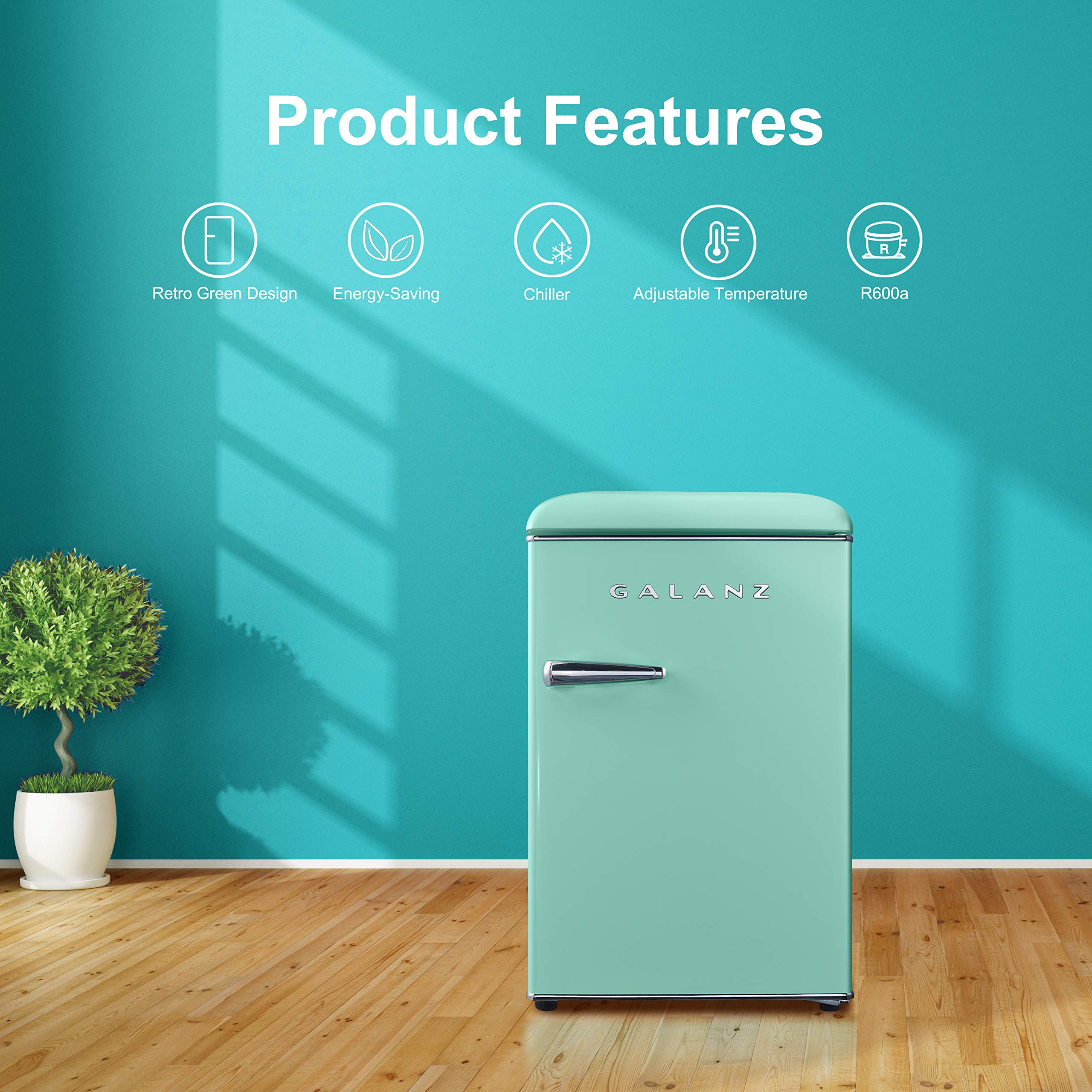 Galanz GLR25MGNR10 Retro Compact Refrigerator, Mini Fridge & GLCMKZ07GNR07 Retro Countertop Microwave Oven with Auto Cook & Reheat, Defrost, Quick Start Functions, Pull Handle.7 cu ft, Green