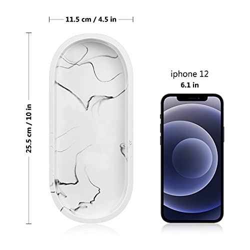 KENOBEE Jewelry Organizer Tray, Resin Bathtub Bathroom Catchall, Oval Cosmetic Vanity Decorative Storage Holder Jewelry Dish for Ring Bracelet Perfume Soap Shampoo Towel Tissues, Marble White