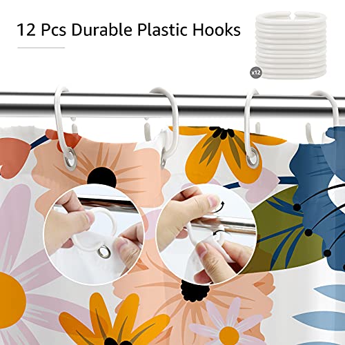 VEGA U Floral Fabric Shower Curtain for Bathroom, Botanical Flower Bath Decor with Hooks, Hotel Quality, 72x72 Inch