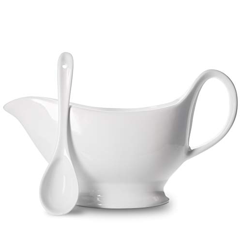MaKar Gravy Boat, 15 oz, Spoon, Gravy Boat for Salad Dressings Milk, Sauce, Broth, Creamer, Microwave & Dishwasher Safe
