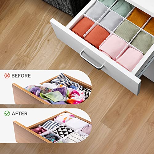 MaidMAX 15Pcs Drawer Dividers for Clothes Adjustable Drawer Organizer for Underwear Makeup Kitchen Utensils Tools 16β x 2.7β DIY Dresser Drawer Separators Organizers for Bedroom Kitchen Office