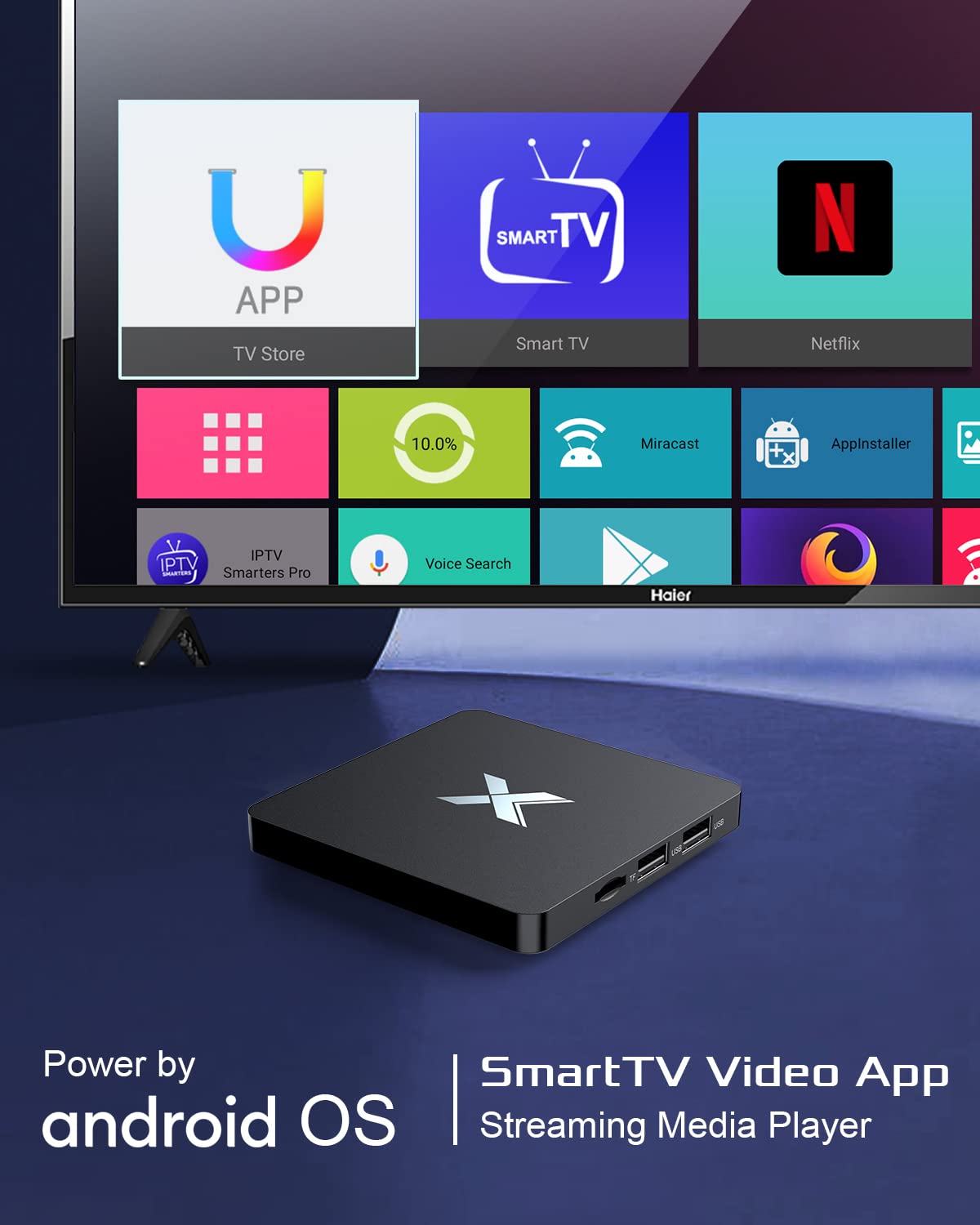 TV Box Android OS 4GB RAM 32GB ROM Quad-Core Cortex-A53 CPU Smart Media Player 2.4G 5G Dual Band WiFi Bluetooth 5.0 HDMI 4K Set Top Box for TV with Ethernet 10/100M